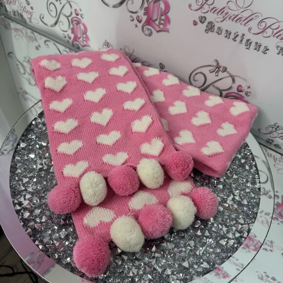 Accessories | Scarf Knit Hearts Pom Poms Candy Colors Bubblegum Pink ...
